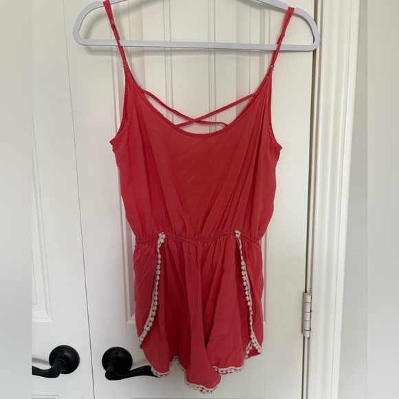 Pants & Jumpsuits | Coral Pink Romper With White Trim | Poshmark